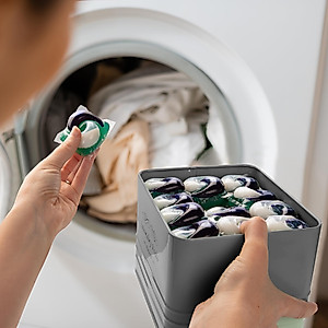 ELITAPRO Laundry Pods Holder - Modern Farmhouse Laundry Pods Container - Metal Detergent Pods Container with Lid for Laundry Room Decor and Accessories - Laundry Room Organization & Storage (Gray)