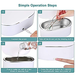 BlumWay Ultrasonic Jewelry Cleaner, Portable Ultrasonic Cleaner Machine, Mini Sonic Cleaner forJewelry,Glasses,Rings,Gold,Silver,Diamond,Coin,Watch,Denture,500ML SUS Tank(White)