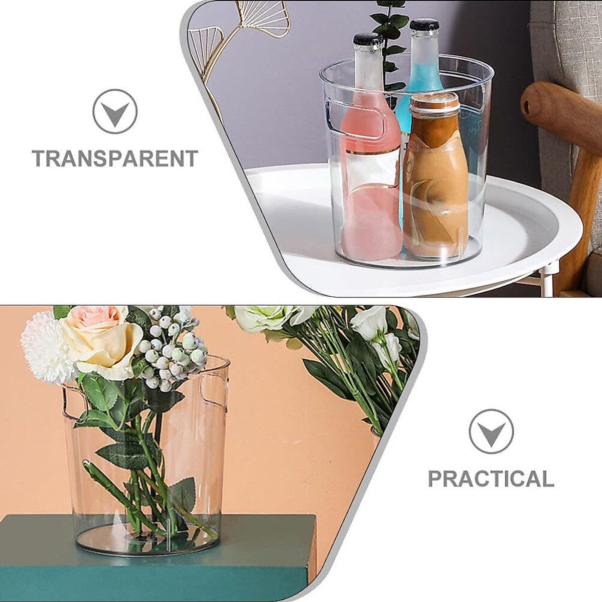 Ciieeo Plastic Waste Baskets, Clear Round Trash Cans Small Waste Basket Garbage Container Bin Ice Bucket Flower Arrangement Vase for Bathroom Bedroom Kitchen S