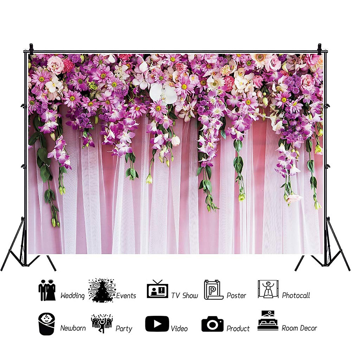 OERJU 10x8ft Wedding Backdrop for Reception Purple Flowers Curtain Floral Mother's Day Background for Photography Bridal Shower Decor Banner Anniversary Supplies Wedding Photo Background