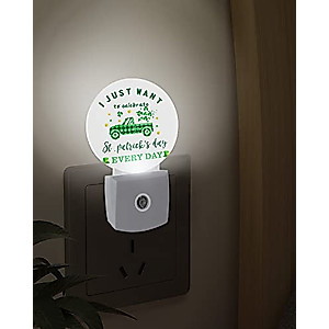 St. Patrick's Day Celebrate Night Lights Plug into Wall, Green Truck Shamrock Auto Round LED Lights with Dusk to Dawn Sensor for Bedroom, Bathroom, Hallway, Kitchen, Kids, Home Decor