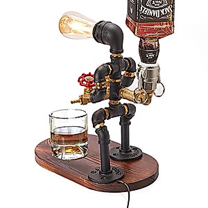 Steampunk Handcrafted Liquor Dispenser - Pipe Robot Lamp, Alcohol Whisky Wine dispenser, Industrial Whiskey Holder, Rustic Style, Man Cave, Decanter Whiskey Gift, Bar Restaurant Cafe - Gifts for Him