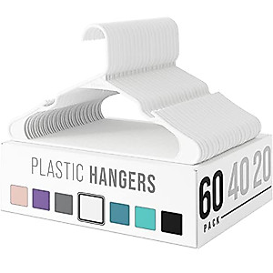 Plastic Clothes Hangers | Durable Coat and Clothes Hangers | Vibrant Color Hangers | Lightweight Space Saving Laundry Hangers | 20, 40, 60 Available (60 Pack - White)