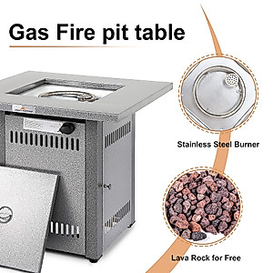 LEGACY HEATING 28" Propane Fire Pit Table, Gas Fire Pits for Outside Patio, Gas Fireplace, 50,000 BTU 28" Square Fire Table with Lid and Lava Rock, Silver