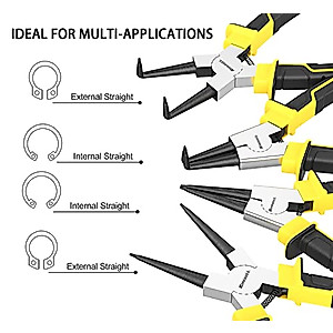 4 PCS Snap Ring Pliers Set Heavy Duty 7-Inch Internal/External Circlip Pliers Kits 5/64" Tip Straight/Bent Jaw for Ring Remover Retaining with Storage Bag