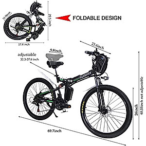 CLIENSY 26 Inch Electric Bike, 550W Folding Ebike with Removable 36V 12.5AH Lithium Battery for Adults, 21 Speed Shifter (Black)