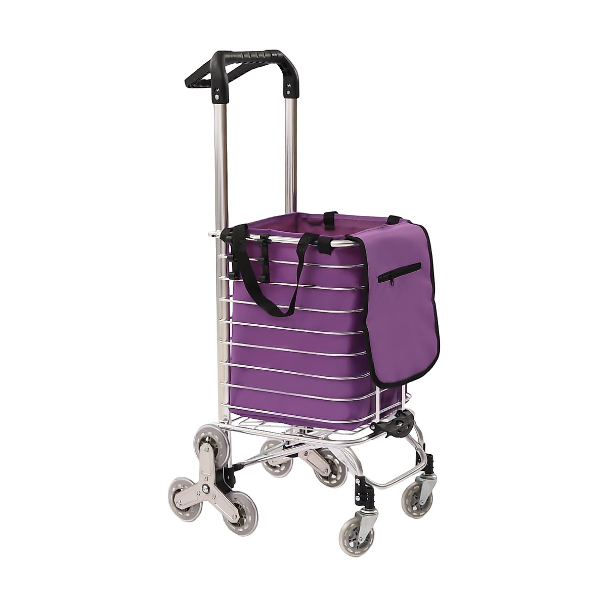 Vintoro 35L Multifunctional Cart Basket with Wheel, Portable Rolling Utility Cart, Compact Lightweight Collapsible Upgraded Shopping Cart, for Loading Vegetable Food Water Oil Beverage,Silver+Purple