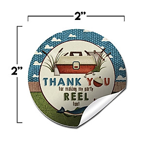 Fishing Thank You Birthday Party Sticker Labels, 40 2" Party Circle Stickers by AmandaCreation, Great for Party Favors, Envelope Seals & Goodie Bags