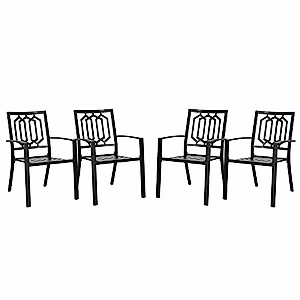 Ulax Furniture Outdoor Dining Chairs Patio Stacking Arm Chairs with Heavy-Duty Metal Frame for Backyard, Balcony, Garden, Porch. Set of 4