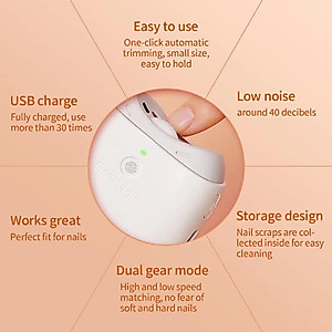 Electric Automatic Nail Clipper with Light & 2 Speeds,Fingernail Cutter and File 2 in 1 Design, Nail Scraps Storage,USB Rechargeable Safety Fingernail Trimmer for Baby, Kids, Seniors and Adult
