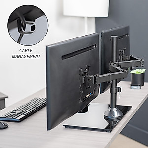 VIVO Freestanding Dual Monitor Stand with Sleek Glass Base and Adjustable Arms, Mounts 2 Screens up to 32 inch and 22 lbs Each, Black, STAND-V002FG