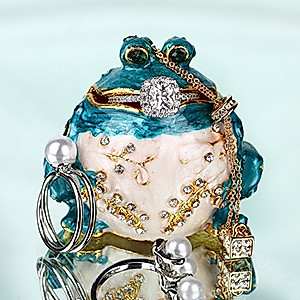 YU FENG Hinged Frog Trinket Jewelry Box Crystal Jeweled Small Cute Frog Animal Figurines Collectible