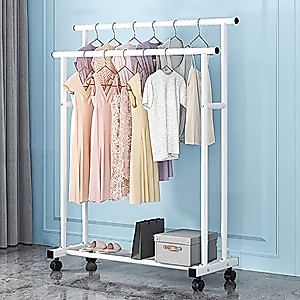 ZBYL Clothes Rack Garment Rack with Shelf Bottom, Metal Freestanding Mobile Clothing Closet Rack, Portable Rolling Clothes Organizer on Wheels, 100×131cm (Color : White, Battery *1 : 150x151cm)
