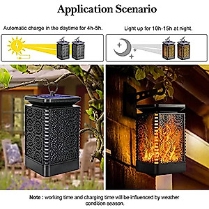 Solar Lantern Lights Dancing Flame Waterproof Outdoor Hanging Lantern Solar Powered Umbrella Led Night Lights Auto on Off Landscape Decorative for Garden Patio Deck Yard Path 4 Pack