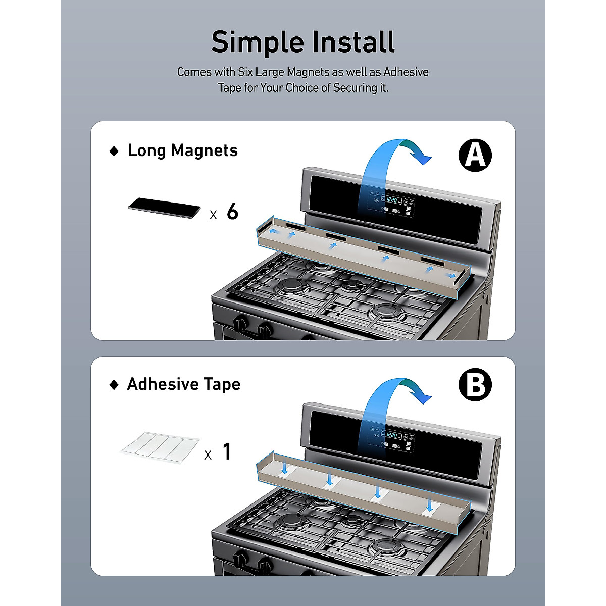 30" Upgrade Stainless Steel Stove Top Shelf, Magnetic Shelf for Kitchen Stove/Oven, Over The Stove Spice Rack Organizer, Back of Oven Shelf for Top of Stove with Border All Around, Silver