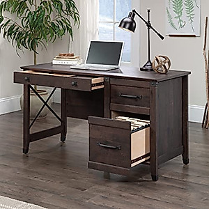 Sauder Carson Forge Pedestal Desk, Rustic Cedar Finish
