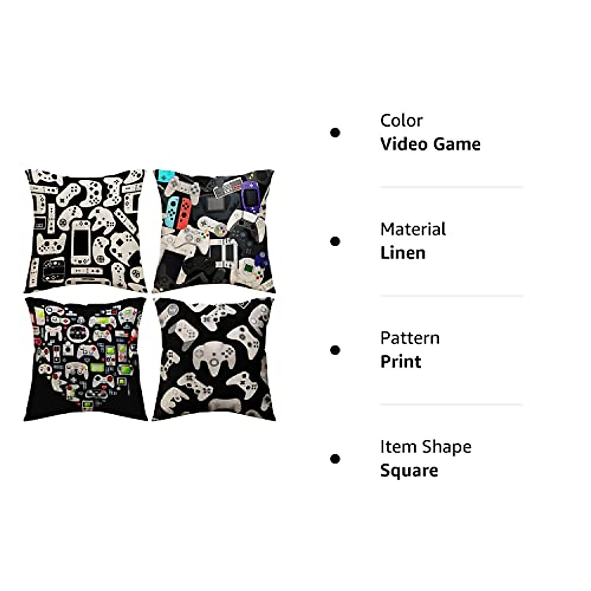 MoharWall Gamer Square Throw Pillow Case Video Game Controller Cushion Cover for Game Boys Bedroom Playroom 18"x 18", 4 Pack
