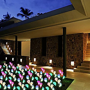 KOOPER Solar Lights Outdoor Decorative, 4 Pack Solar Garden Lights with 16 Calla Flowers 7 Color Changing LED Soalr Powered Outdoor Lights, Waterproof Solar Lights for Garden Patio Yard Decoration