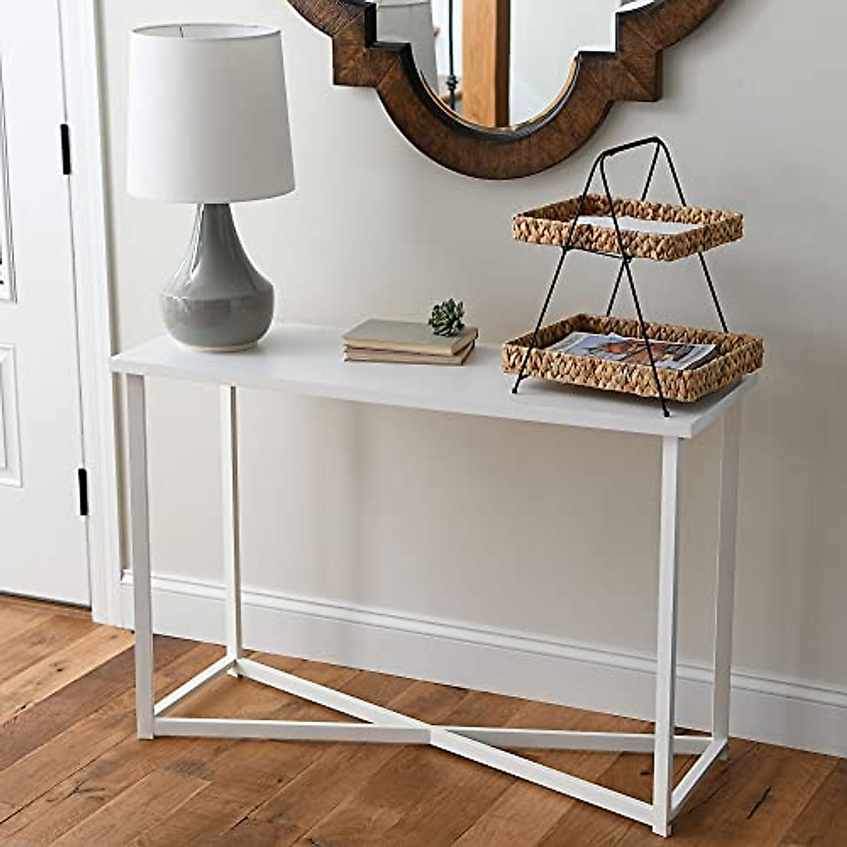 Household Essentials Water Hyacinth Geometric Tray Tower with 2 Baskets, Natural