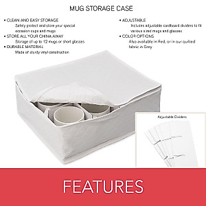 LAMINET Quilted Mug/Cup Storage Case - Holds Up to 12 Mugs/Cups - WHITE