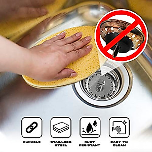 Highcraft FAUC97333-2 Kitchen Sink Basket Strainer Replacement for Standard Drains (3-1/2 Inch) Chrome Plated Stainless Steel Body With Rubber Stopper, Pack Of 2