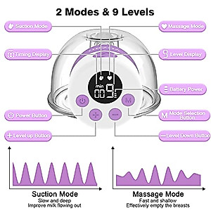 Hands Free Breast Pump, Double Wearable Breast Pump with 2 Modes 9 Levels Suction, Electric Breast Pump with LCD Touch Screen, No Leakage, Low Noise & Painless (24mm 2 Pack)
