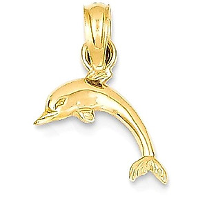 IceCarats 14K Yellow Gold Small Sea Dolphin Necklace Ocean Fish Pendant Summer Beach Nautical Charm 19mm x 11mm Only