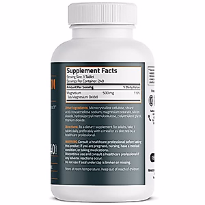 Bronson Magnesium 500 MG Supports Bone & Muscle Health & Nervous System Support - Non-GMO, 240 Vegetarian Tablets