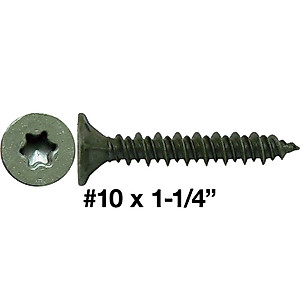 Jake Sales #10x1-1/4" Cement Board Torx/Star Head Screws Sharp Point for Fastening Cement Backer Board/Cement Board/Tile Board - - Torx/Star - T-25 Torx Head (1 Pound 166 Approx. Screw Count)