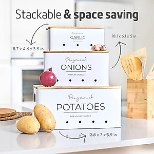 Canisters Sets for the Kitchen Organization, Potato Storage, Onion Storage, Garlic storage, Vegetable storage, Canisters Set for Countertop, Set of 3 Galvanized Steel with Ventilation and Bamboo Lids