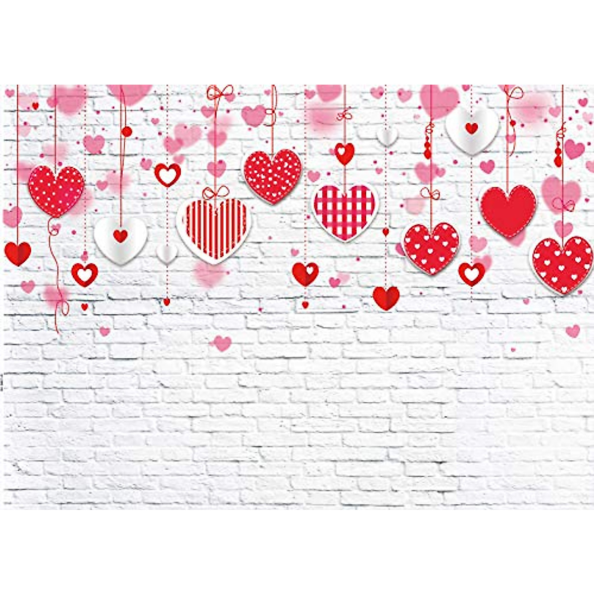 LTLYH 8x6ft Valentine's Day Backdrop White Brick Wall Red Hearts Photography Background Valentine's Day Wedding Bridal Shower Birthday Party Decor Banner Portrait 088