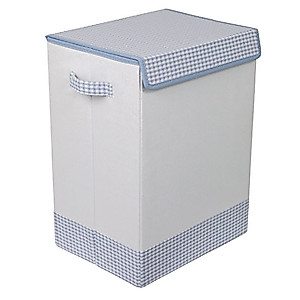 BirdRock Home Baby Clothes Hamper with Lid - Folding Cloth Hamper with Handles - Dirty Clothes Sorter Bin - Easy Storage - Collapsible - Blue and White