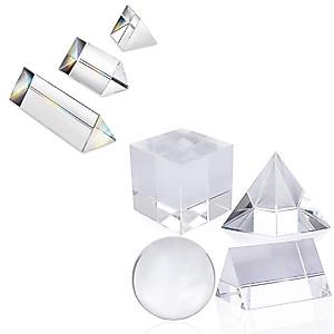 QFkris 7 Pack Crystal Photography Prism Set, Include 50mm Crystal Ball, 50mm Crystal Cube, 50mm Optical Pyramid, 25mm*1+50mm*2+100mm*1Triangular Prism