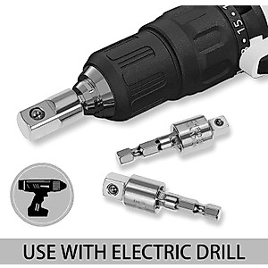 3Pcs 1/4" 3/8" 1/2" Bits 360°Rotatable,Impact Grade Socket Adapter/Extension Set Turns Power Drill Into High Speed Nut Driver,for Cordless Drills Ratchet Extension,Universal Socket Wrench Adapter Set