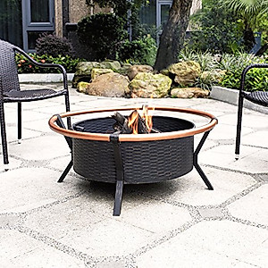 Crosley Furniture Yuma Outdoor Fire Pit with Oversized Bowl and Copper Ring - Black and Copper