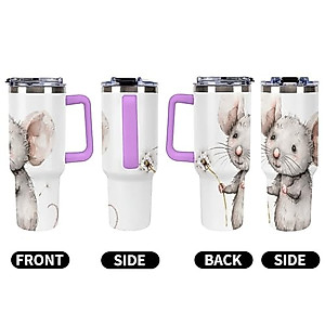 LLUTSNTH 40 Oz Vacuum Tumbler with Violet Handle Leakproof Insulated Tumbler Holding Dandelion Stainless Steel Travel Mug with Lid And Straw Coffee Cup Cute Water Bottles Cup Holder Friendly