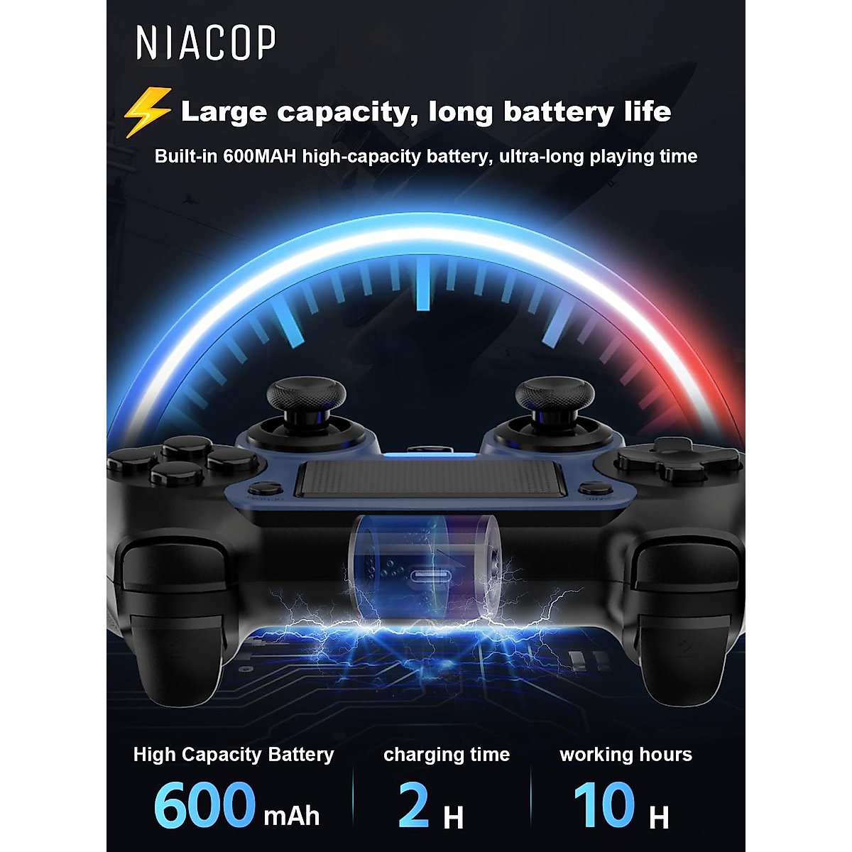 Niacop P4 Controller, play-station 4 controller with Macro Programming Function, Dual Vibration, Turbo 3-level adjustable, 3.5MM headphone jack etc., [2023 Latest Upgrade]