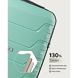 LUGGEX Carbon Fiber Pattern 24 Inch Luggage with Spinner Wheels- Impact-Resistant PP Material - High Rebound Toughness & Anti-Explosion Zipper (Green Luggage)