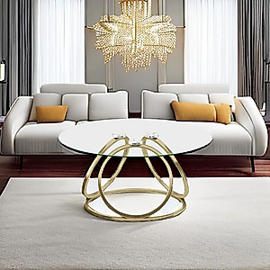 O&K FURNITURE Gold Coffee Table, Modern Round Glass Coffee Table for Living Room with Ring-Shaped Frames, Gold Glass Table for Home&Office,Gold Finish, 1PC