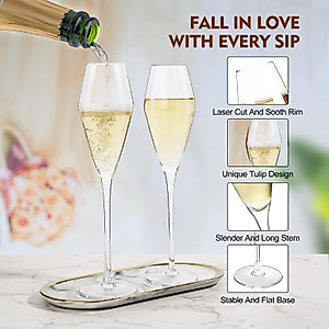 Yaschmo Champagne Flutes Glasses Set of 4, 8.4 oz Hand Blown Crystal Wedding Flutes Glasses, Elegant Tulip Glasses - Ideal Gift for Wedding, Anniversary,Christmas Day (4 Count (Pack of 1))