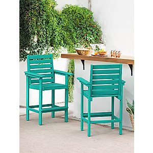 Homenjoy Tall Adirondack Chair Set of 2, HDPE Weather Resistant Patio Bar Stools, Heavy Duty Bar Height Adirondack Chairs with Footrest, 26 inch High Balcony Chair for Deck Pool, Blue Turquoise