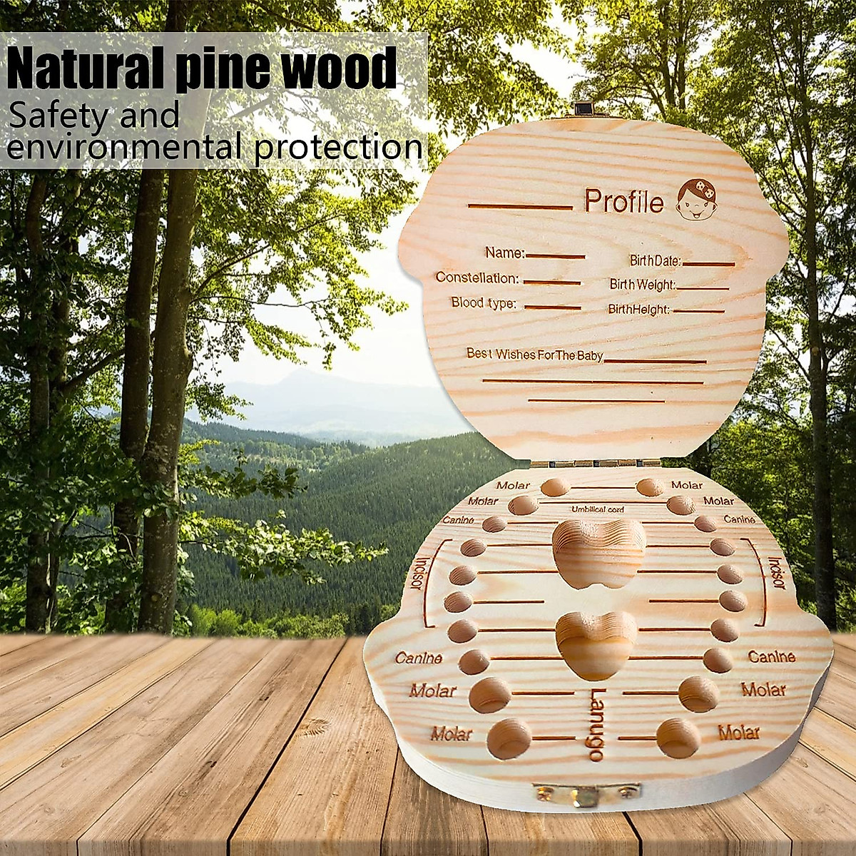 Dengyi Baby Tooth Box, Kids Keepsake Organizer for Baby Teeth, Wooden Tooth Fairy Box for Boy or Girl to Keep the Wonderful Childhood Memory (Girl)