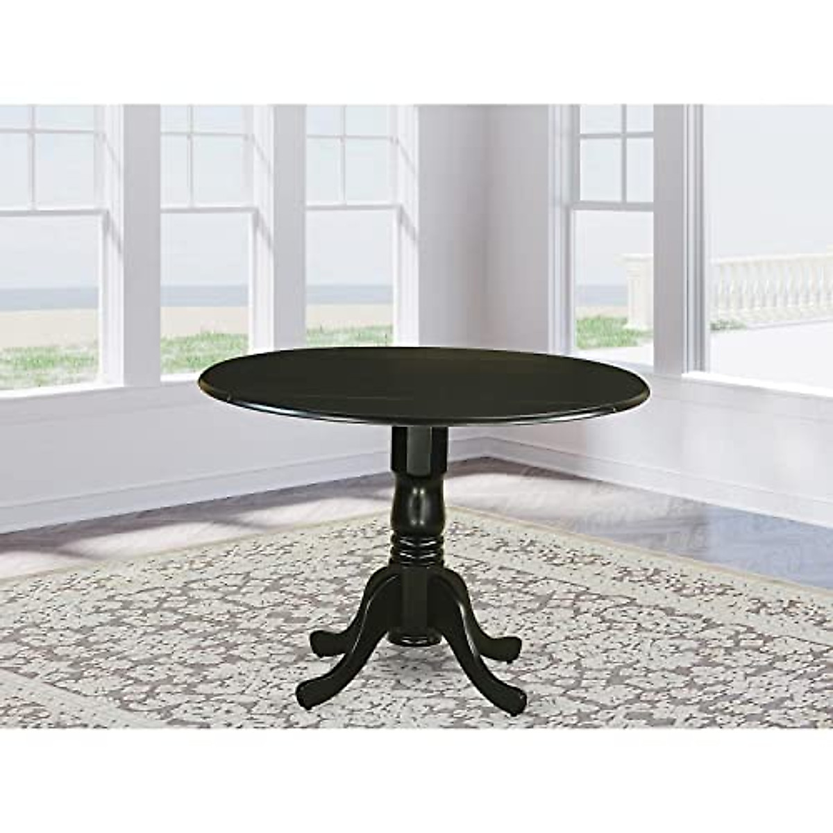 East West Furniture DLT-BLK-TP Dublin Modern Kitchen Table - a Round Dining Table Top with Dropleaf & Pedestal Base, 42x42 Inch, Black