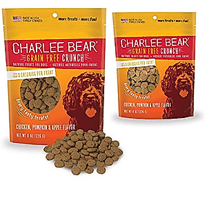 Charlee Bear Crunch Chicken, Pumpkin & Apple Flavor Dog Treat and Snack (2 Pack) 8 oz Each