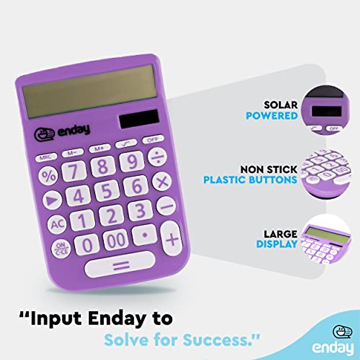 Calculator For Students Purple, Basic Calculator 12 Digits Solar Powered Calculators Large Display Office Desktop Calculator Four Function Handheld Desk Calculator Perfect for Office & School-By Enday