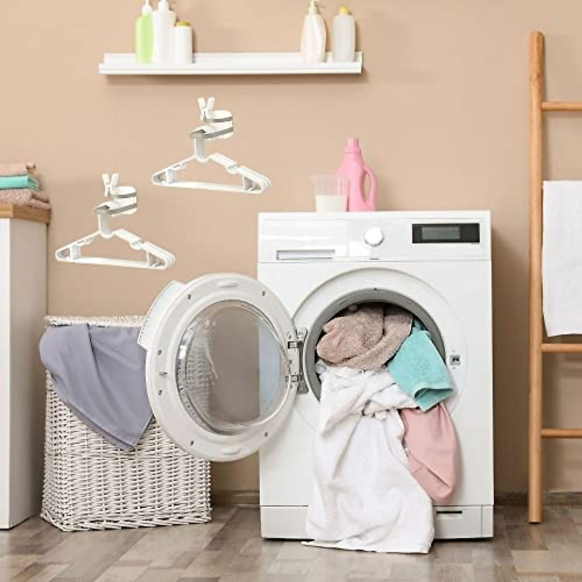 LINFIDITE 2 Pack Clothes Hanger Organizer Hanger Storage Organizer Stacker Double Layers Foldable Hanger Holder Rack Wall Mounted Clothes Hanger Clips Organizer for Laundry Room Balcony Bathrooms,Grey