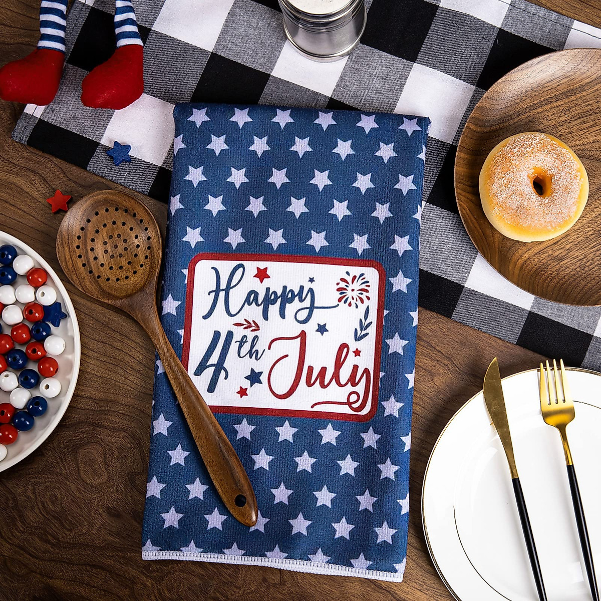 AnyDesign 4th of July Kitchen Dish Towel American Stars Gnome Truck Cloth Tea Towel 18 x 28 Inch Patriotic Decorative Dishcloth Independence Day Memorial Day Hand Towel for Home Cooking Baking, 2Pcs