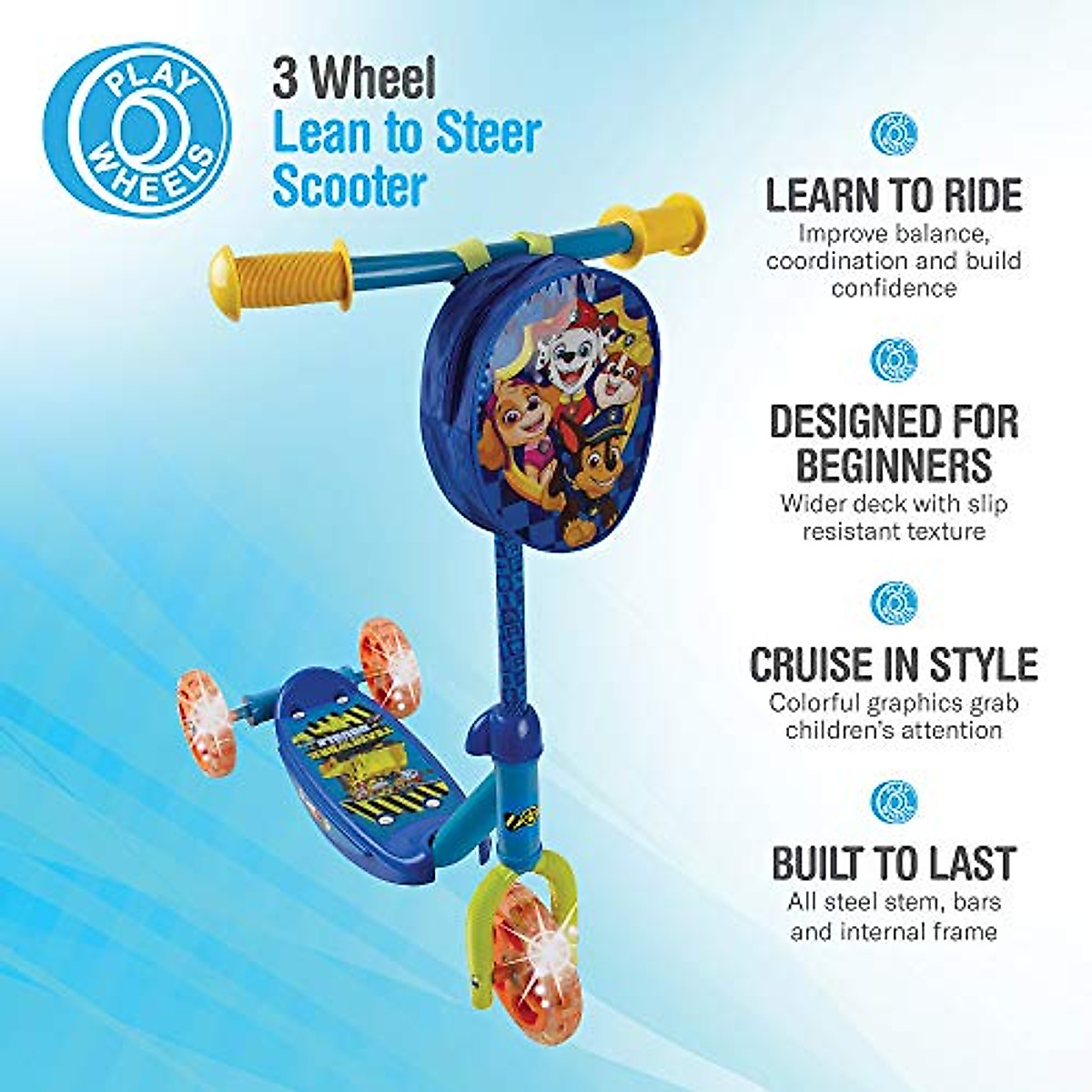 PlayWheels Paw Patrol 3-Wheel Scooter w/Light Up Wheels, Chase