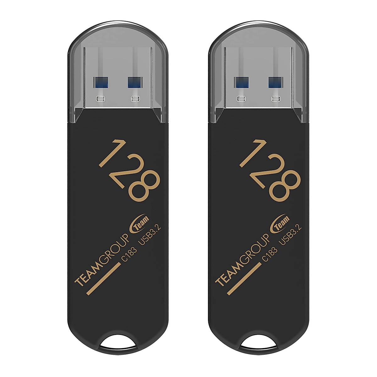 TEAMGROUP C183 128GB 2 Pack USB 3.2 Gen 1 USB 3.1/3.0 100MB/s Flash Thumb Drive External Data Storage Memory Stick Compatible with Computer/Laptop Black TC1833128GB22