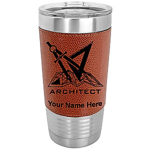 LaserGram 20oz Vacuum Insulated Tumbler Mug, Architect Symbol, Personalized Engraving Included (Faux Leather, Basketball Style)